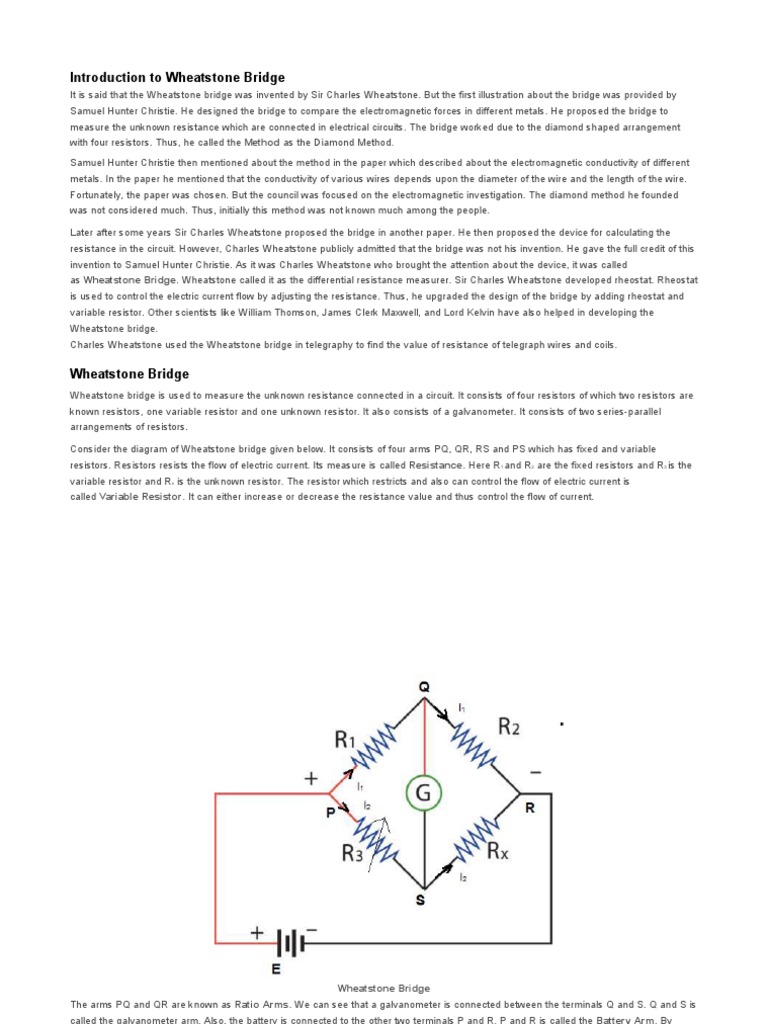 Overview of Wheatstone Bridge Principles | PDF | Resistor | Voltage
