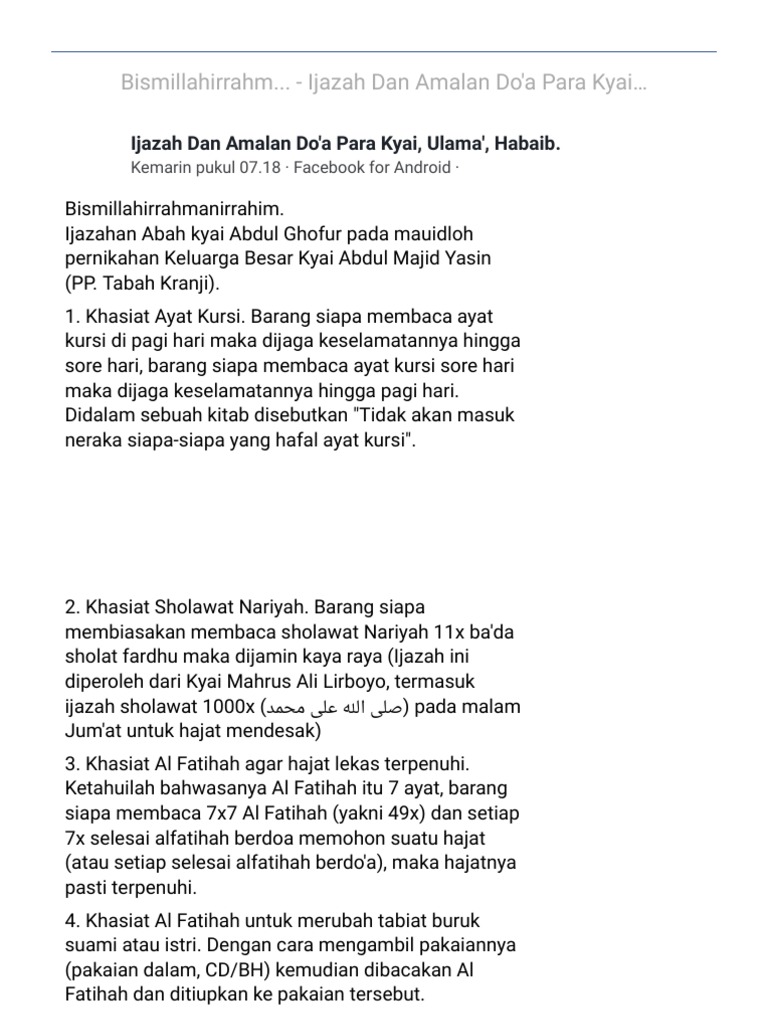 Khasiat Doa dan Amalan Kyai | PDF | Karier & Perkembangan