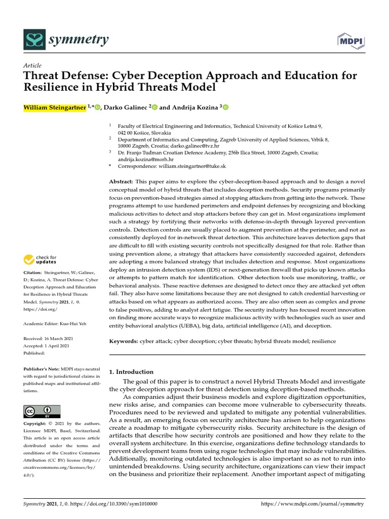 Threat Defense Cyber Deception Approach Pdf Cyberwarfare Security