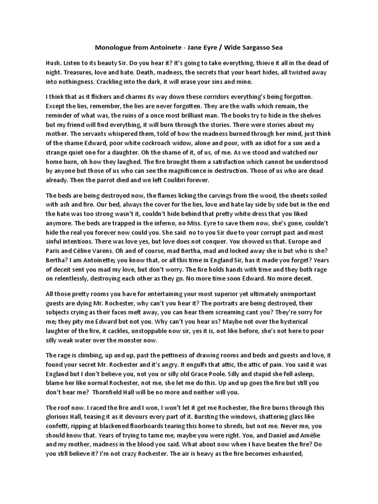 Monologue From Antoinete | PDF | Jane Eyre