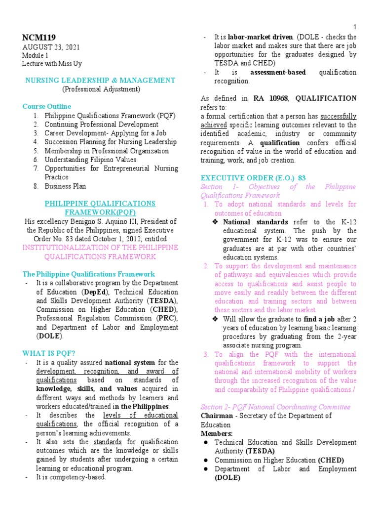 Nursing Leadership & Management Course Outline | PDF | Résumé | Nursing