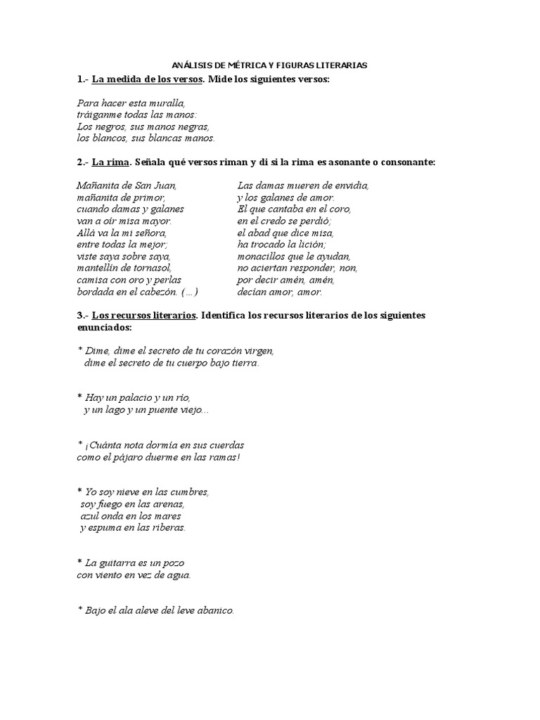 Actividades de Métrica y Figuras Literarias | PDF | Metro (poesía) | Rima