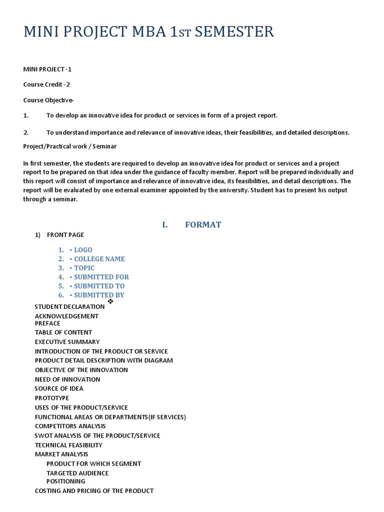 Mini Project Mba 1st Semester | PDF