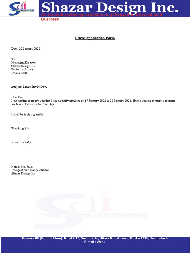 Leave Application Form | PDF