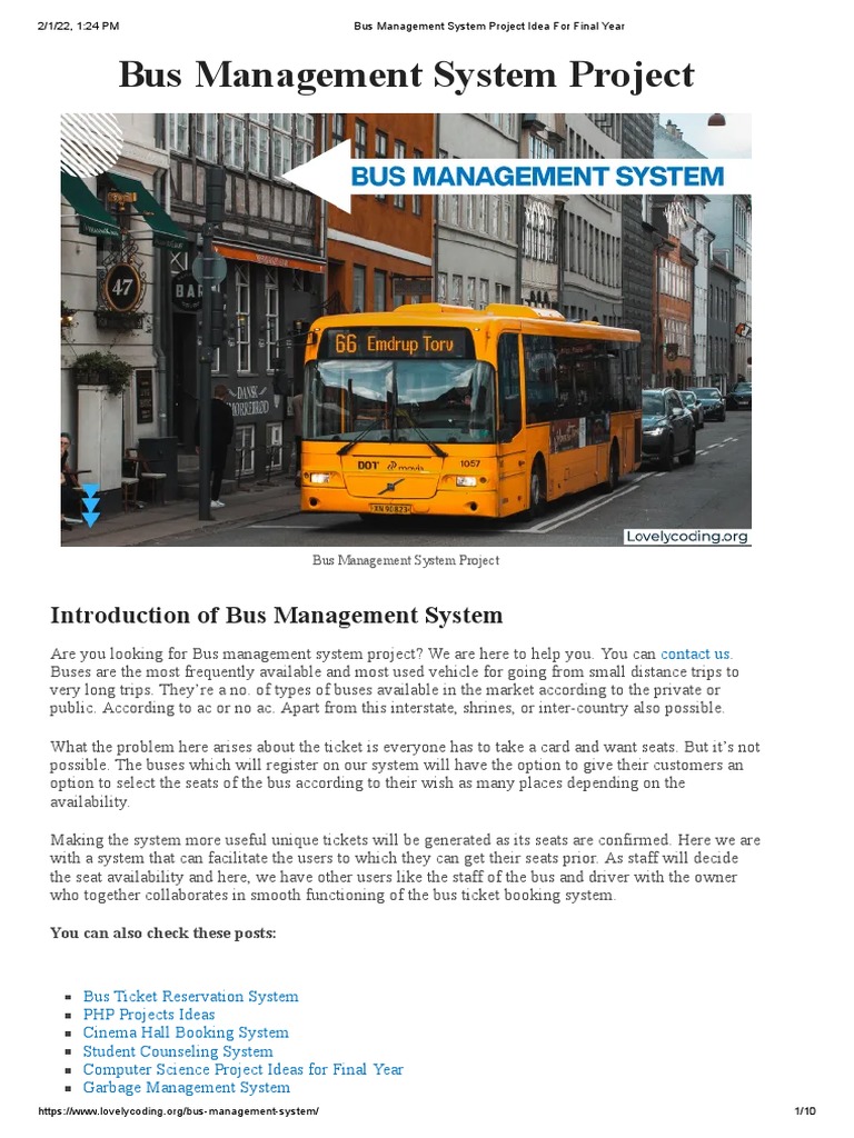 Bus Management System Project Idea For Final Year | PDF | Databases | Login