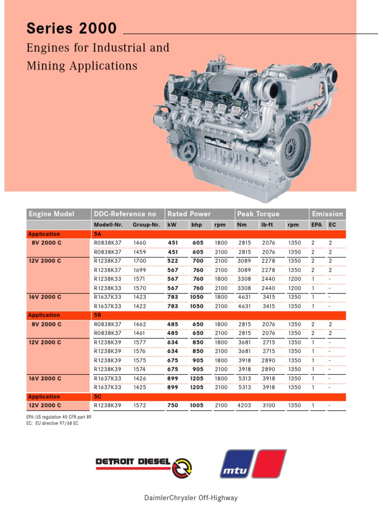 MTU Series 2000 Engine Specifications | PDF | Diesel Engine | Engines