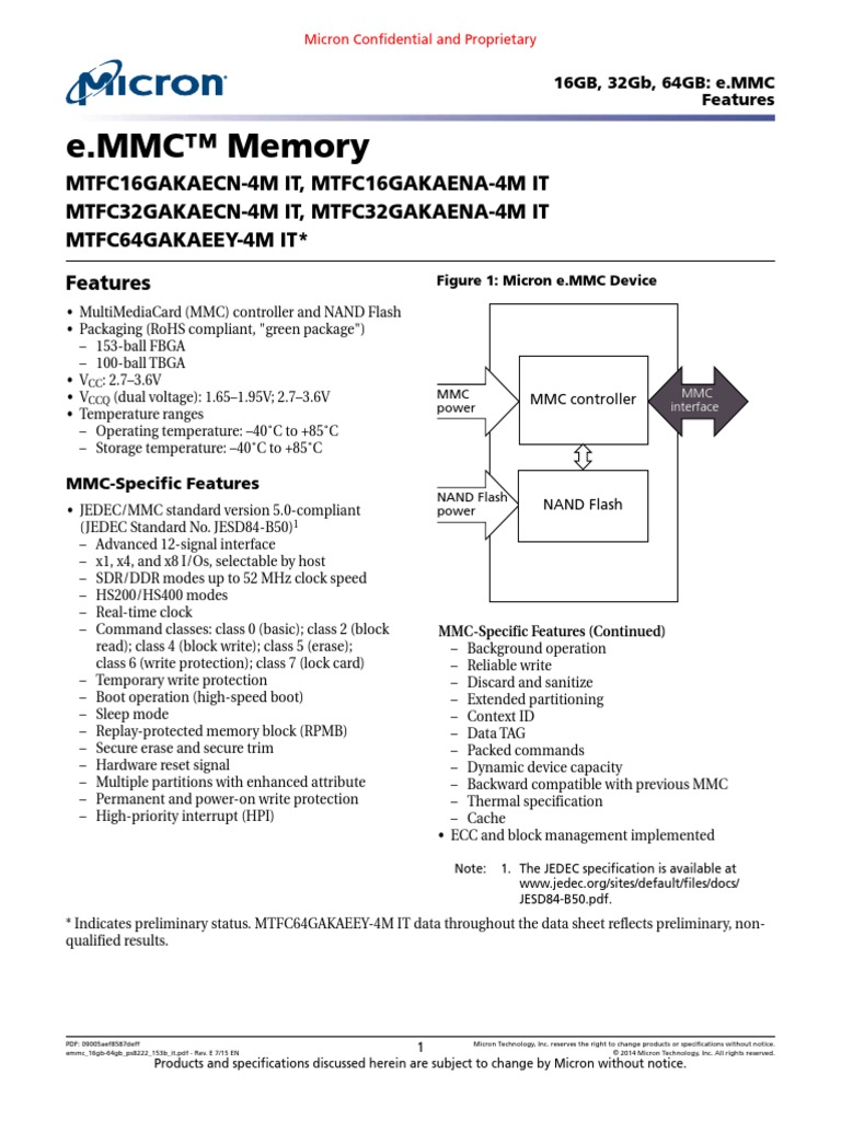 Micron Emmc v50 | PDF | Flash Memory | Computing