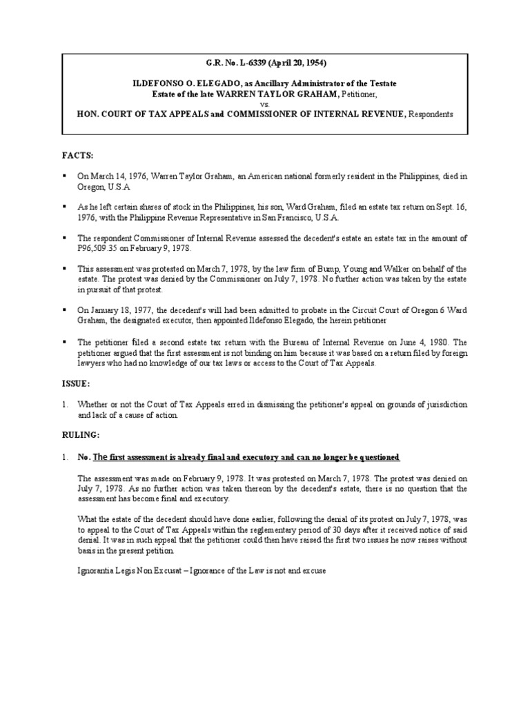 Case Digest - Elegado Vs Court of Tax Appeals | PDF | Justice | Common Law