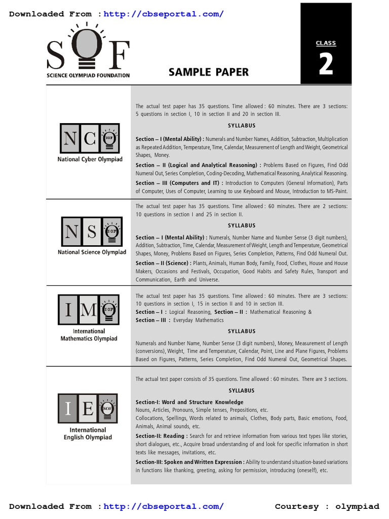 CBSE NCO Olympiad Sample Papers Class 2 | PDF | Computer Keyboard | Input/Output
