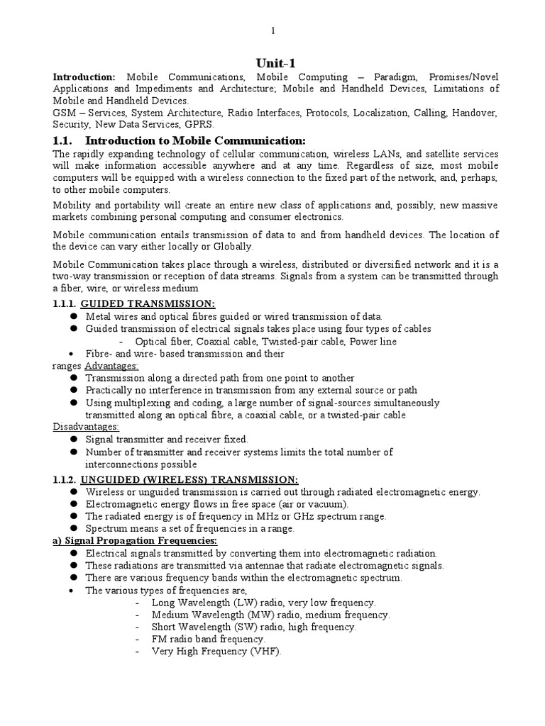 MC Notes Unit-1 | PDF | General Packet Radio Service | Computer Network
