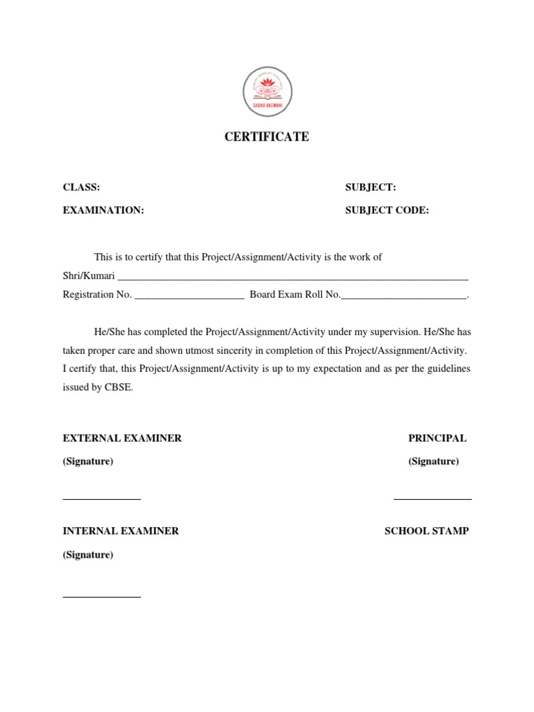 Certificate: Class: Subject: Examination: Subject Code | PDF | Career ...