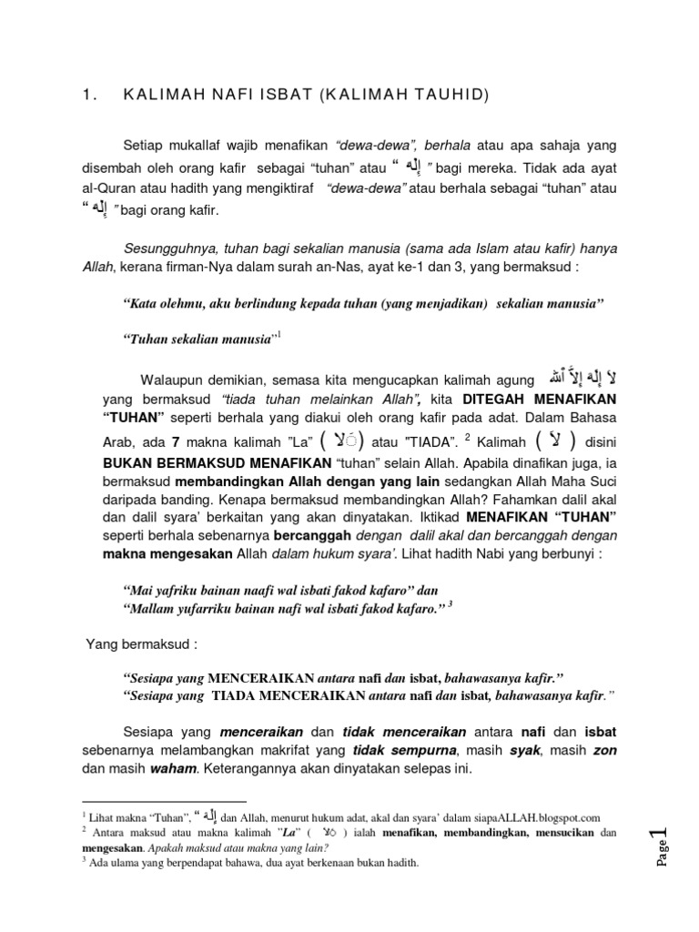 Huraian Ringkas Kalimah Nafi Isbat | PDF