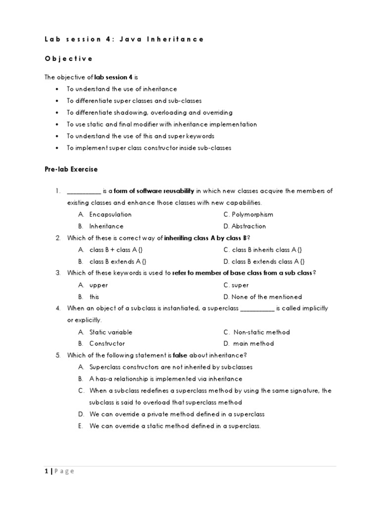 Java Lab 4 Inheritance Pdf Inheritance Object Oriented Programming 9501