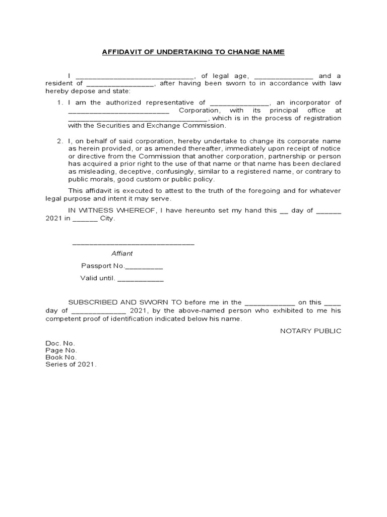 Affidavit for Corporate Name Change | PDF