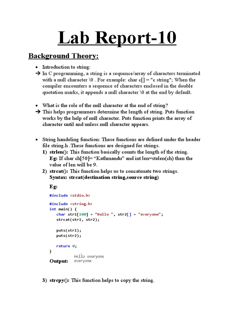 Lab Report 10 Background Theory and Conclusion | PDF | String (Computer Science) | Subroutine