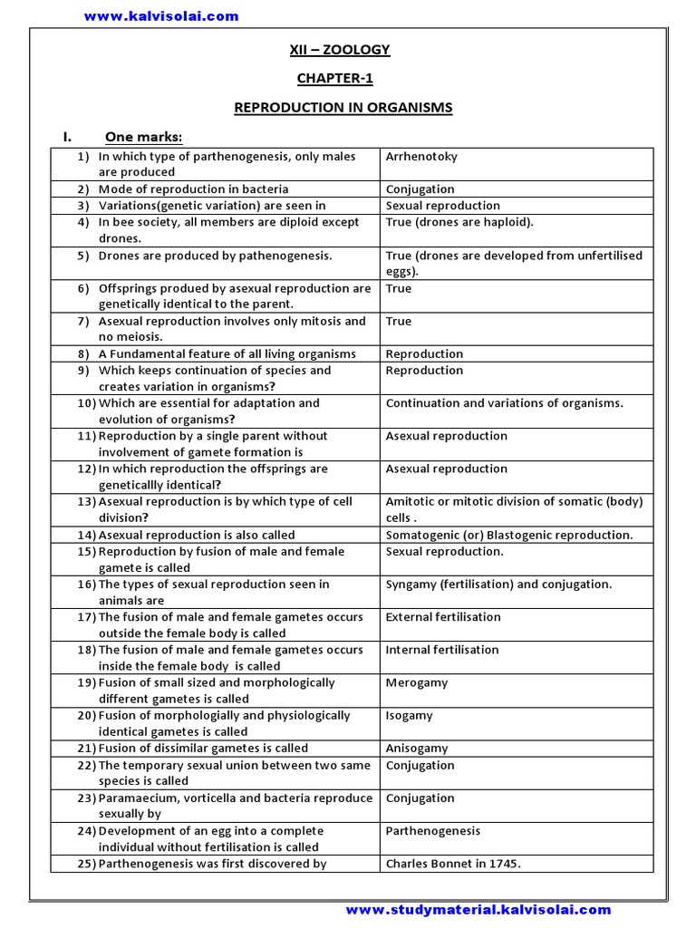 Class 12 Bio Zoology TM Chapter-1 Full Guide | PDF | Sexual ...