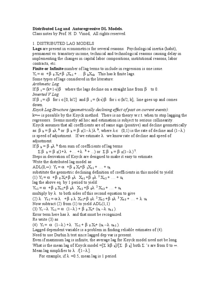 Distributed Lag and Autoregressive DL Models.: Arithmetic Lag: Inverted ...