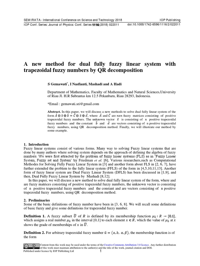 A New Method For Dual Fully Fuzzy Linear System With Trapezoidal Fuzzy Numbers by QR ...