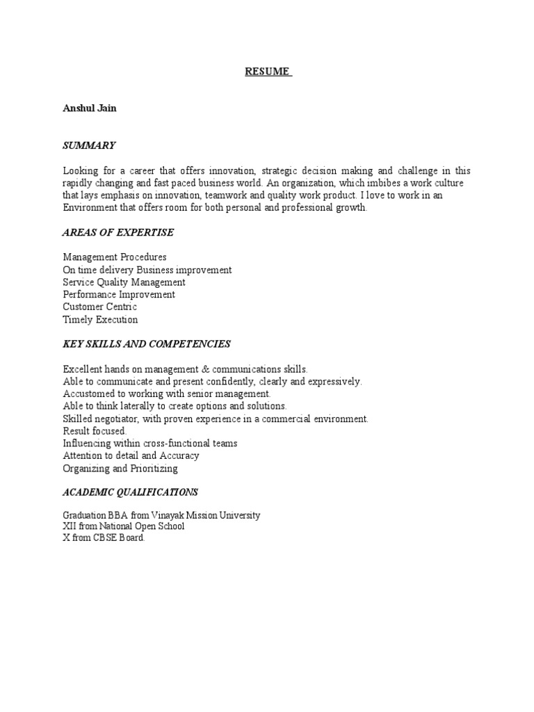 Resume Anshul Jain: Academic Qualifications | PDF | Outsourcing | Airlines