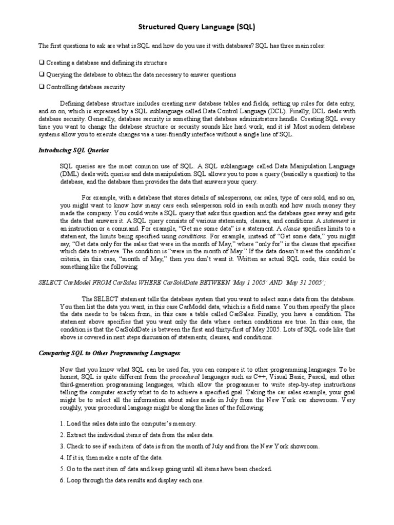 Structured Query Language Sql Pdf Database Index Databases