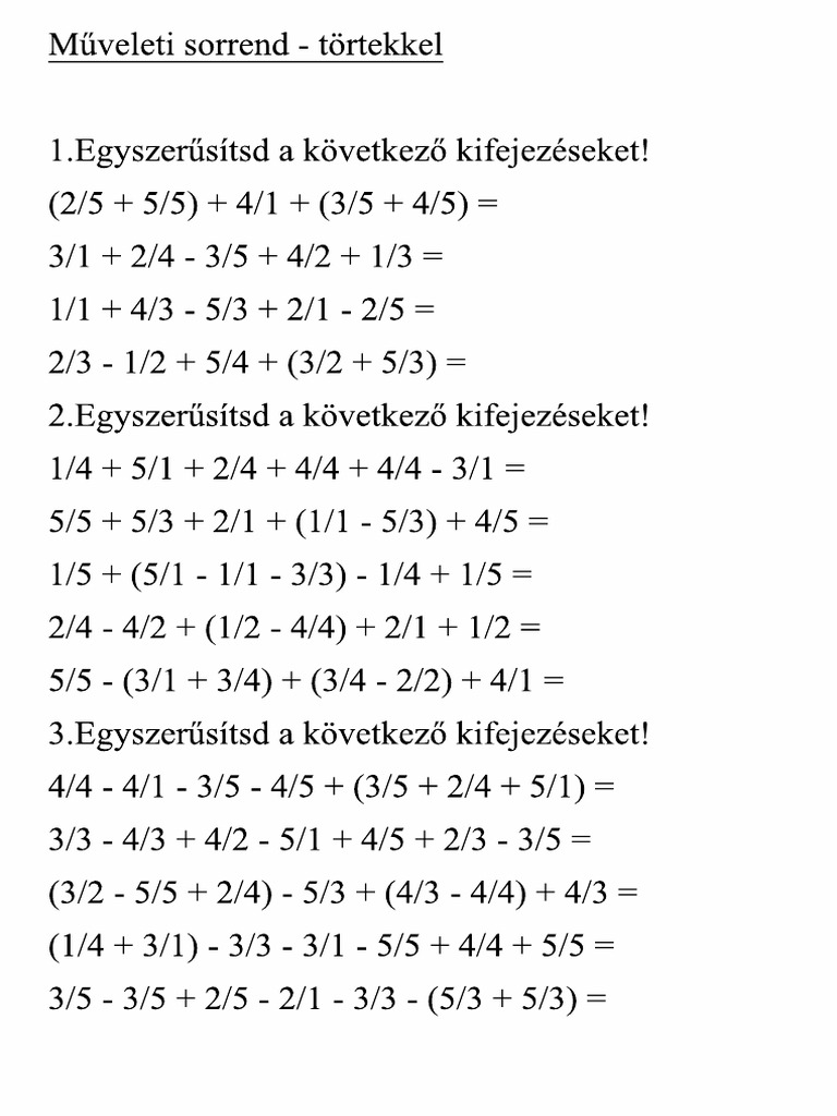 Műveleti Sorrend Törtekkel | PDF