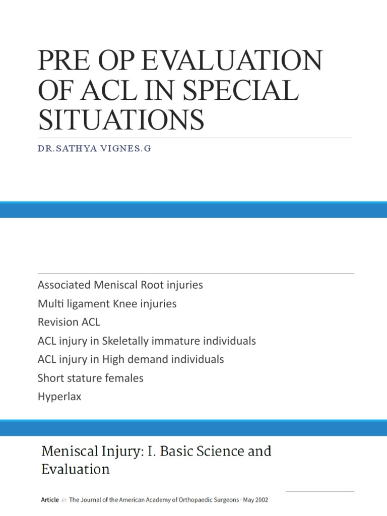 Pre Op Evaluation of Acl in Special Situations - SVG | PDF | Knee ...