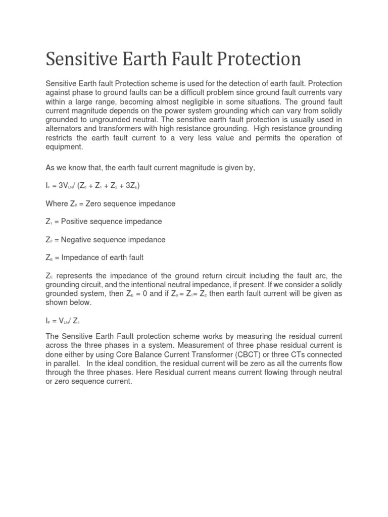 Sensitive Earth Fault Protection | PDF | Electrical Impedance | Power ...