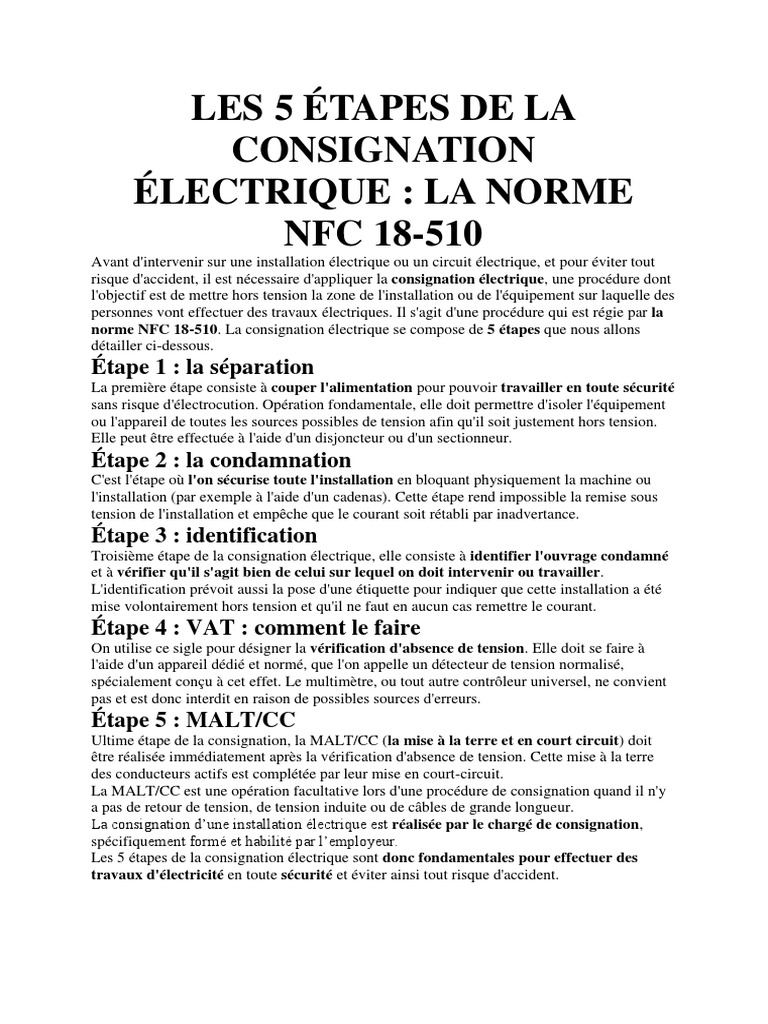 Les 5 Étapes de La Consignation Électrique | PDF | Électrotechnique ...