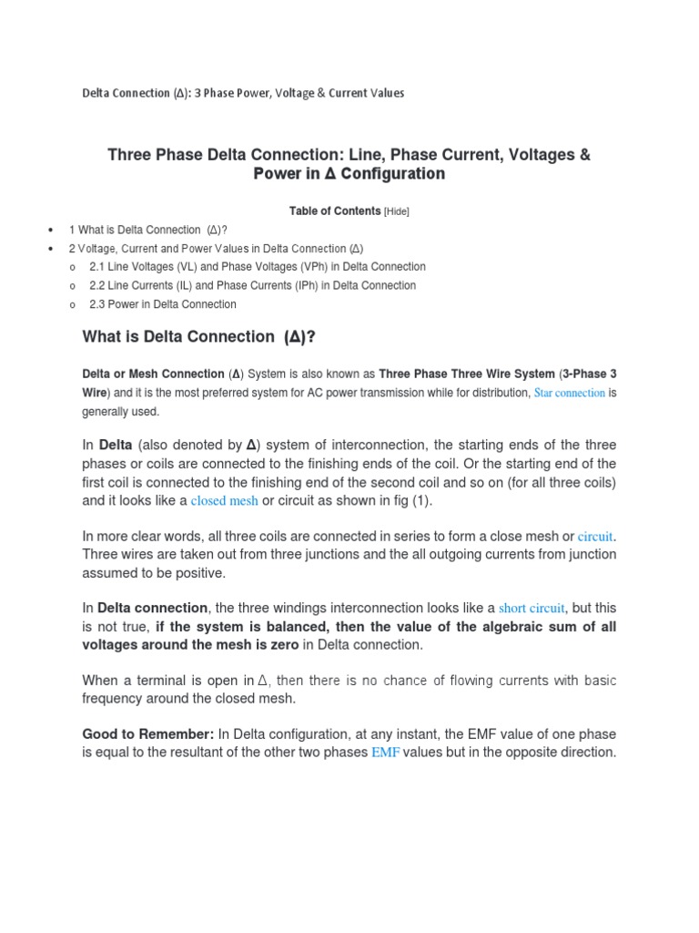 Three Phase Delta Connection: Line, Phase Current, Voltages & Power in ...