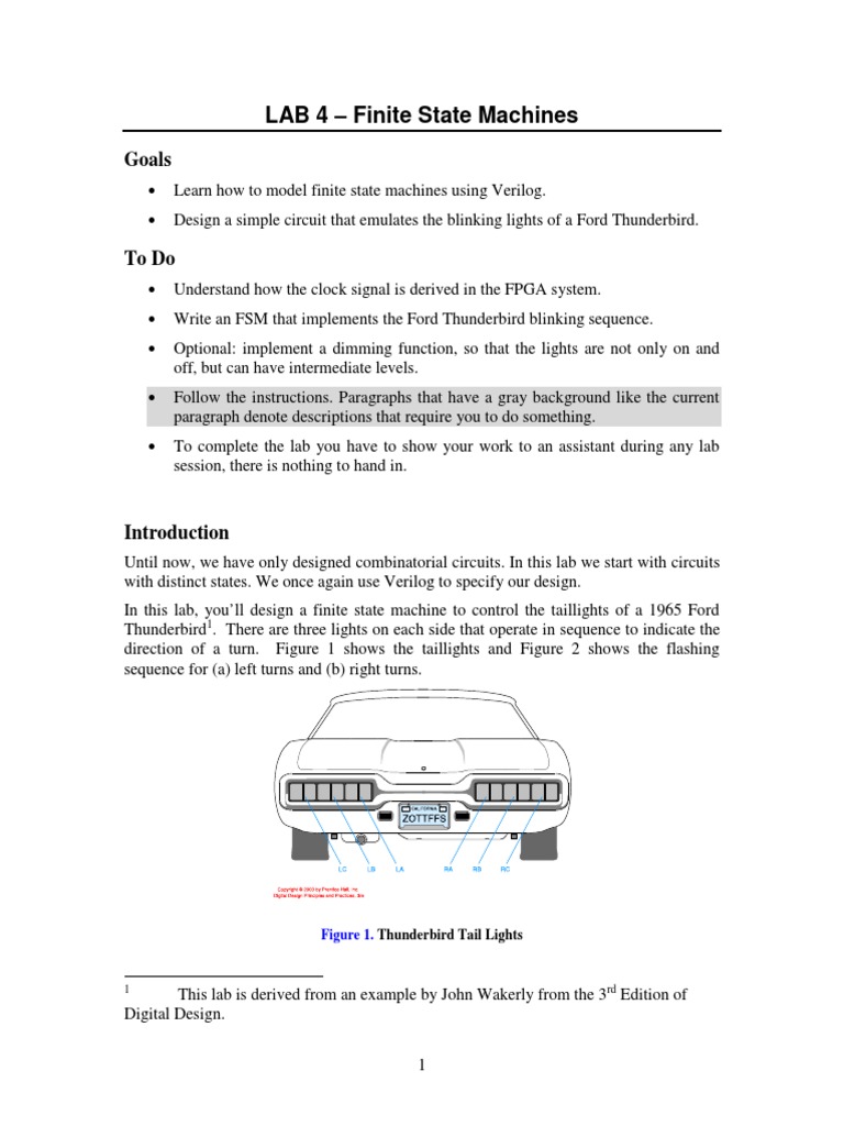 Lab 4 - Finite State Machines: Goals | PDF | Logic Gate | Hardware Description Language