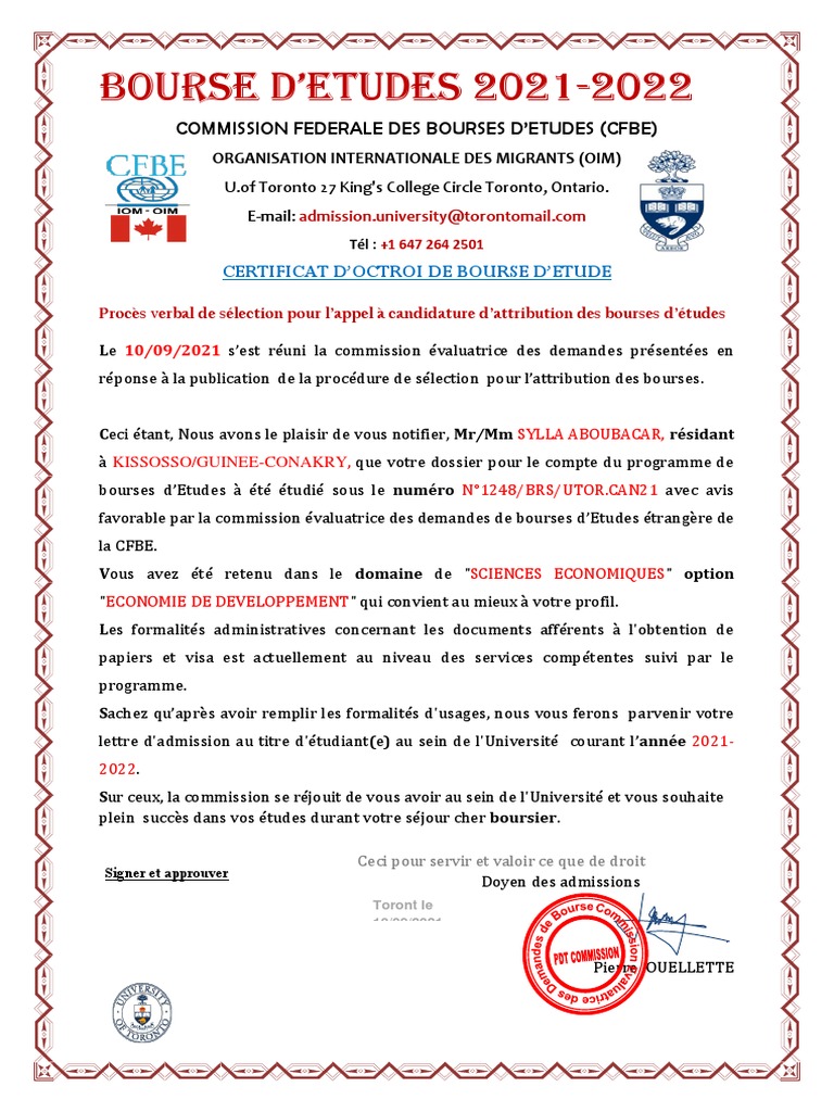 Attribution de Bourse d'Études 2021-2022 | PDF