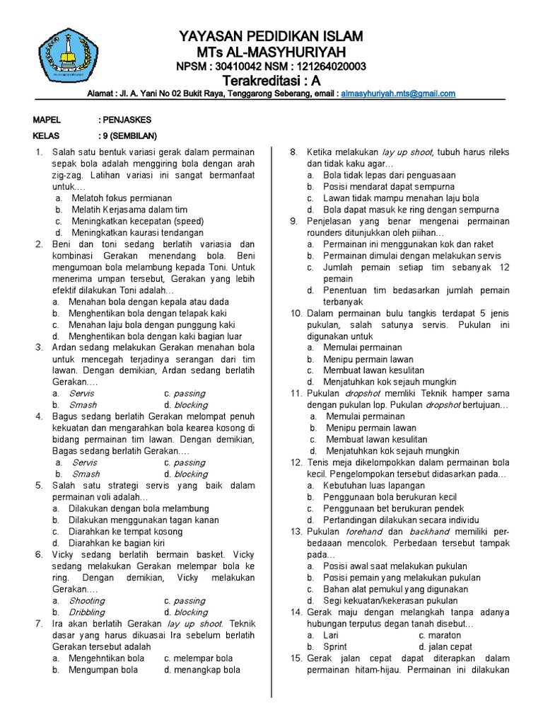 Soal Kelas 9 2021 | PDF