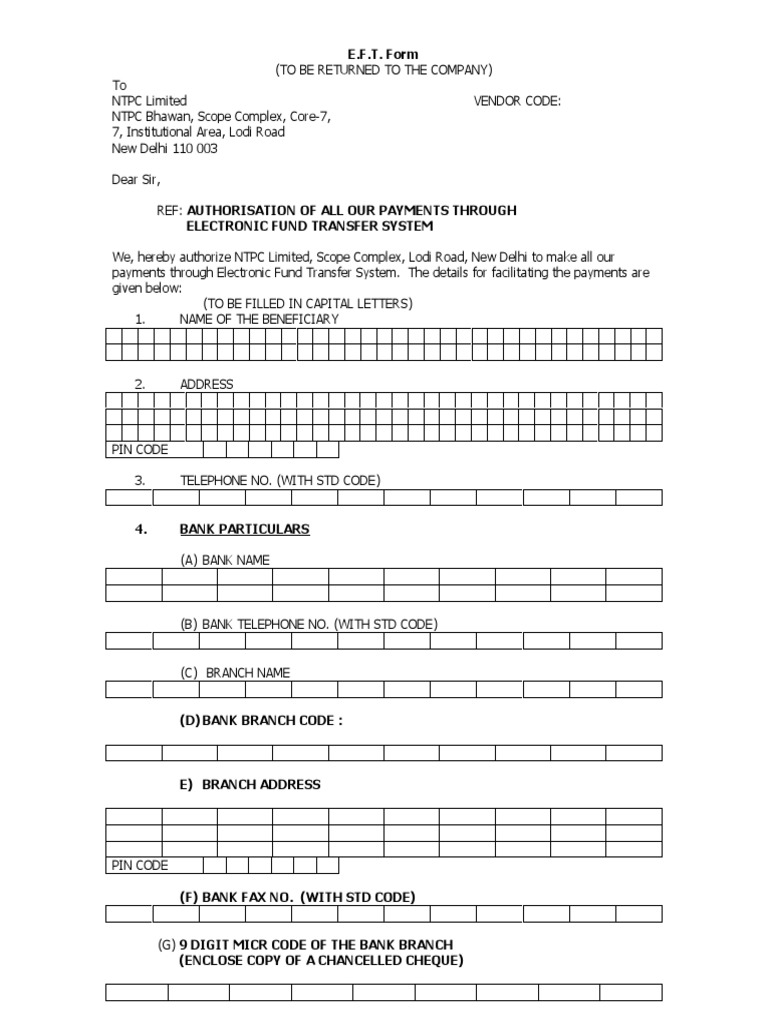 Eft Form | PDF | Cheque | Banks