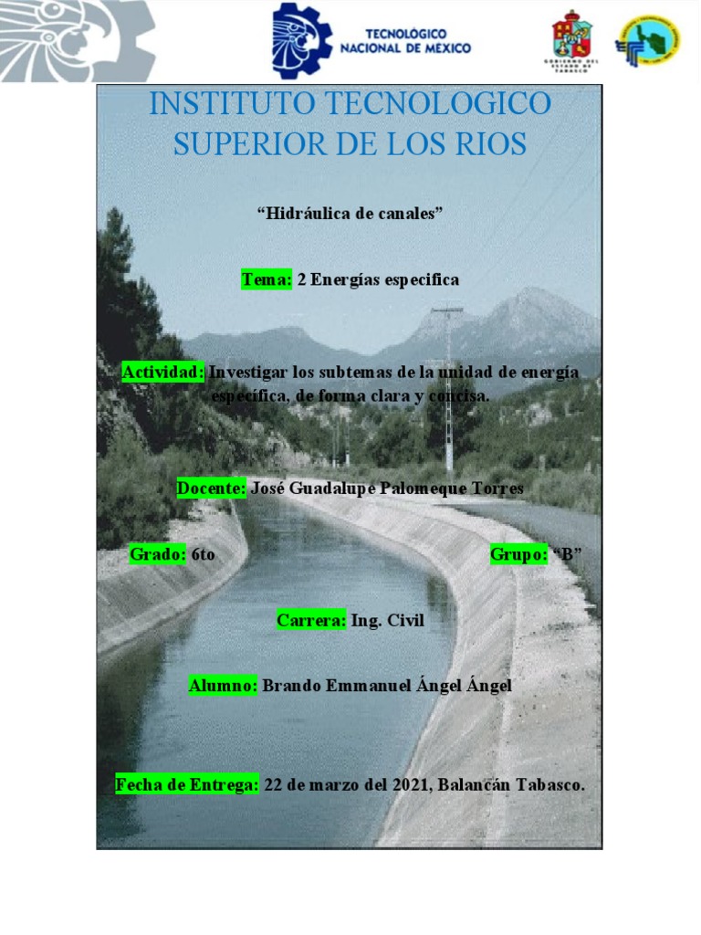 Unidad 2 Energia Especifica | PDF | Canal | Ecuaciones