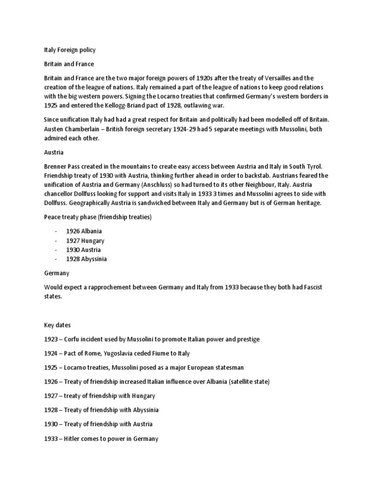 Mussolini's Foreign Policy | PDF | Benito Mussolini | Axis Powers