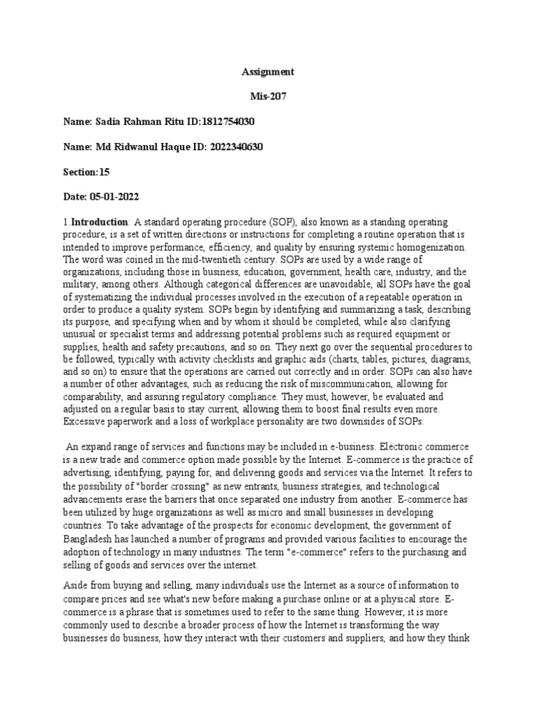 Assignment Mis-207 Name: Sadia Rahman Ritu ID:1812754030 Name: MD Ridwanul Haque ID: 2022340630 ...