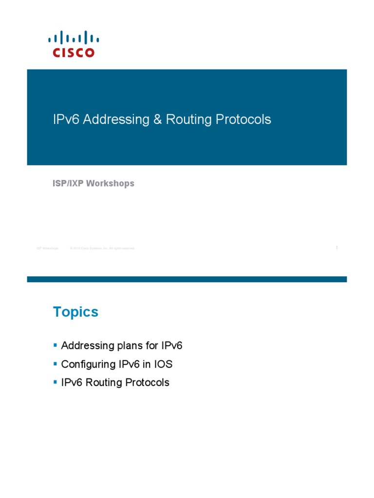 Ipv6 Addressing & Routing Protocols: Isp/Ixp Workshops | PDF | I Pv6 | Ip Address
