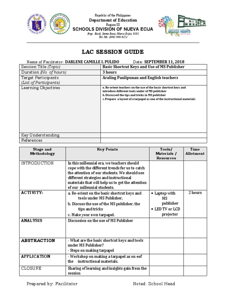 Lac Session Guide: Department of Education Schools Division of Nueva ...