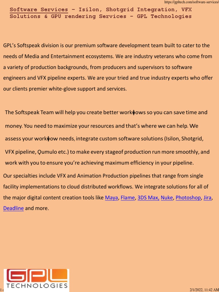Software Services - Isilon, Shotgrid Integration, VFX Solutions & GPU Rendering Services GPL ...