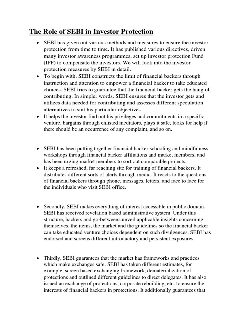 The Role of SEBI in Investor Protection Assignment | PDF | Investor ...