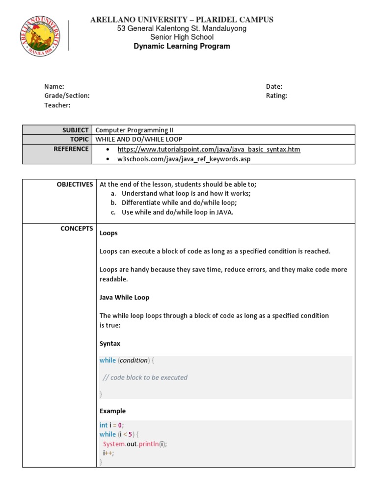 Lesson14 - DLP15 - While and Do While Loop | PDF | Control Flow | Computer Programming