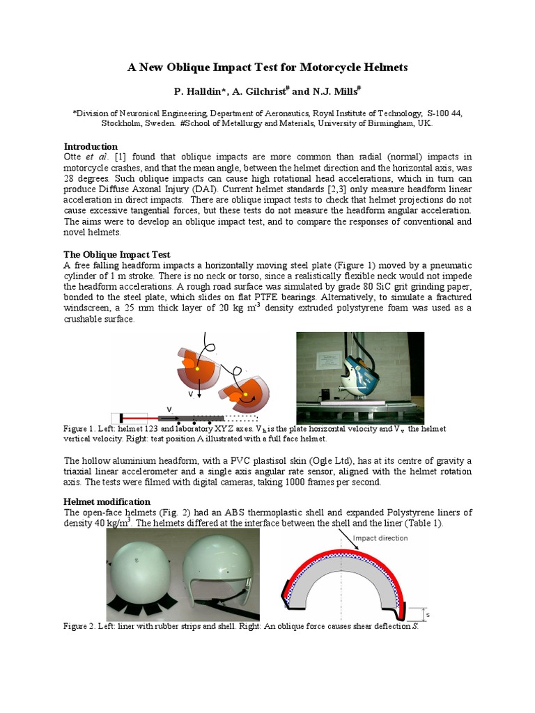 A New Oblique Impact Test For Motorcycle Helmets | PDF | Acceleration ...