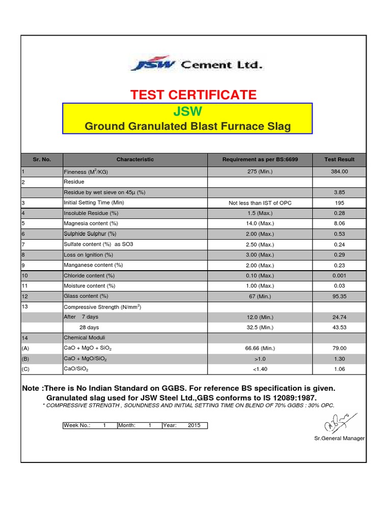 GGBS Test Report Compliance with BS 6699 | PDF | Chemistry | Building ...
