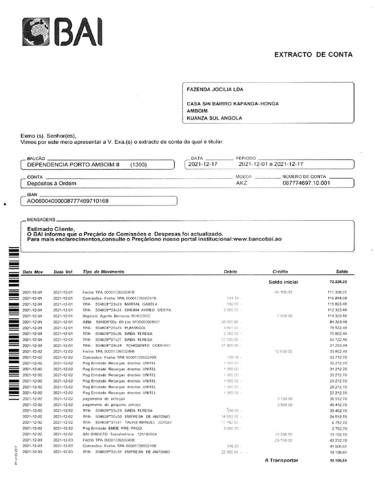 Extrato de Conta BAI - Cópia | PDF