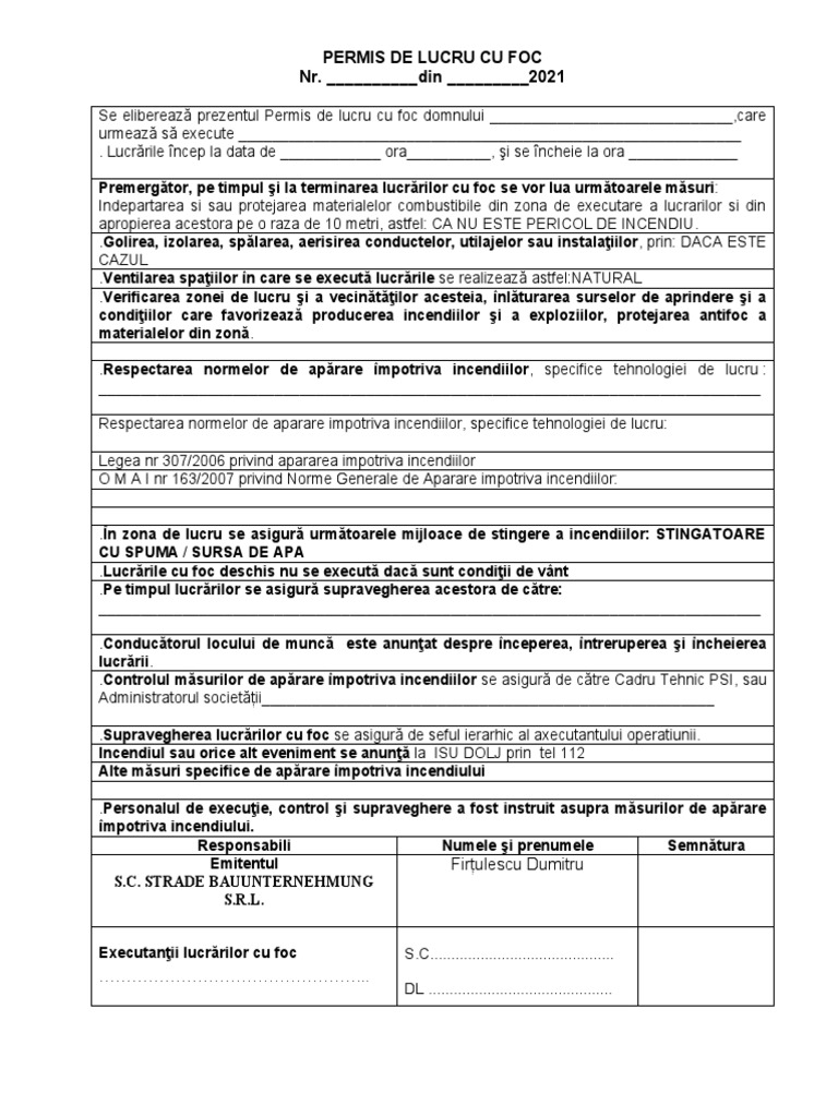 Permis de Lucru Cu Foc | PDF