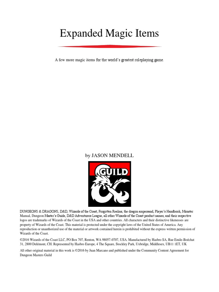 DD 5e - Gear - Expanded Magic Items (Printer Friendly) | PDF | Wizards ...