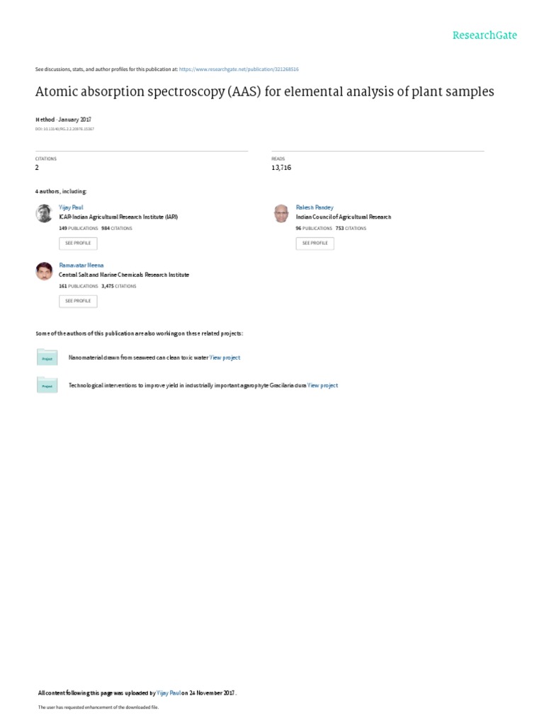 Atomic Absorption Spectroscopy (AAS) For Elemental Analysis of Plant ...