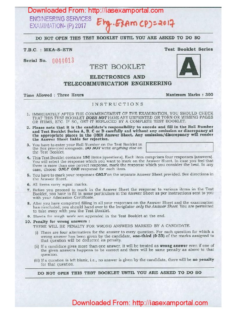 IES Exam Paper 2017 Electronics Telecommunication Engineering - WWW ...