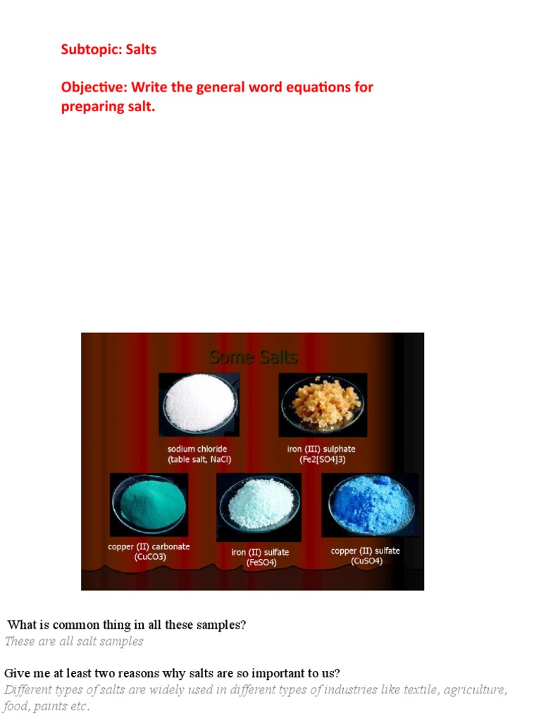 Preparation of Salts: Neutralization Reactions and Metal-Acid Reactions ...