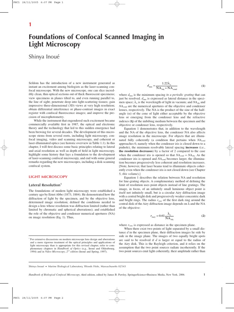 PHC1 - Foundations of Confocal Scanned Imaging in Light Micros | PDF | Angular Resolution ...